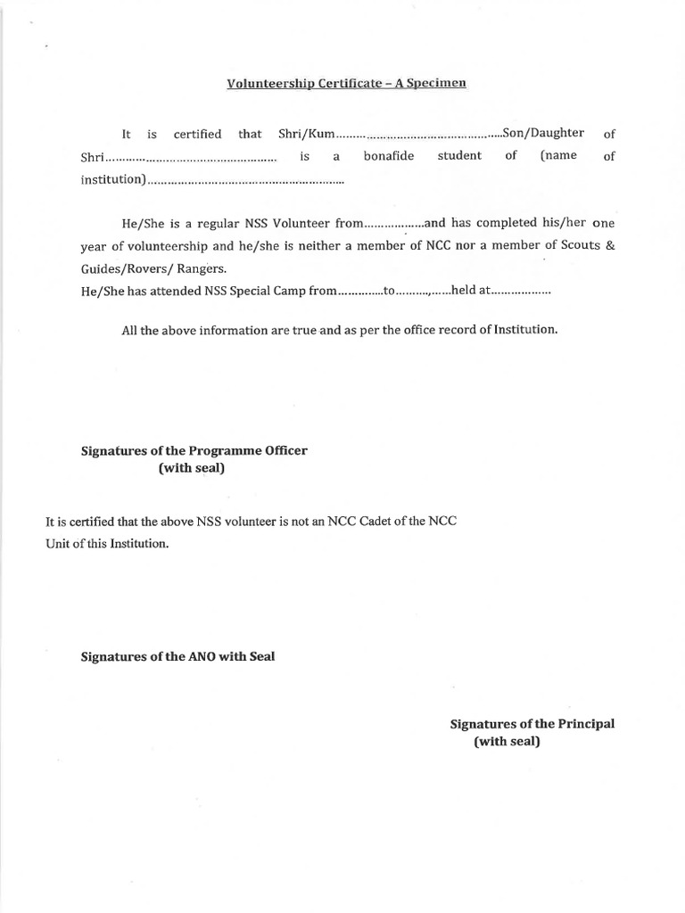 Volunteership Certificate (Annexure - 1) | PDF
