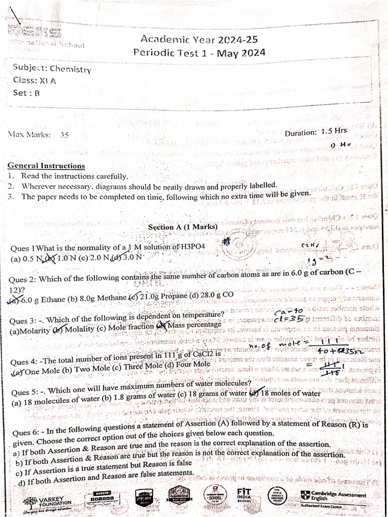 GEMS 11th Chem Set A May 2024 | PDF | Proton | Atoms
