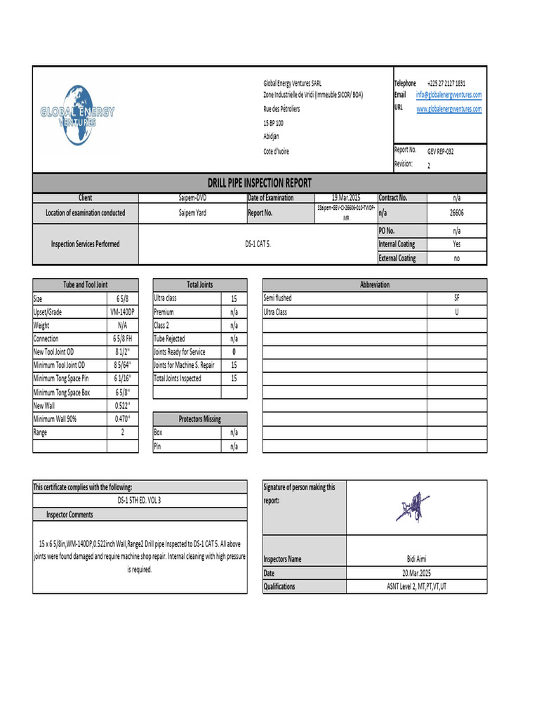 Saipem DVD Drill Pipe Inspection Report | PDF | Pipe (Fluid Conveyance ...