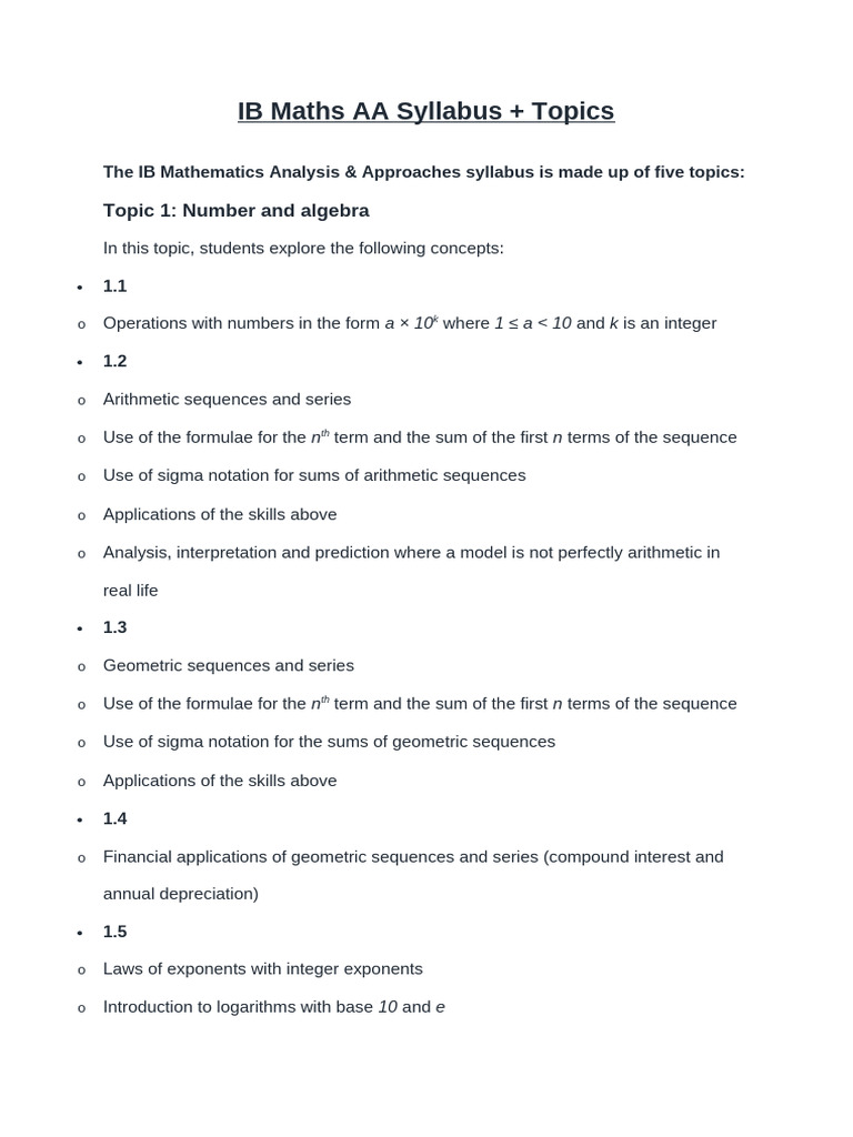 IB Maths AA Syllabus + Topics | PDF | Trigonometric Functions | Euclidean Vector