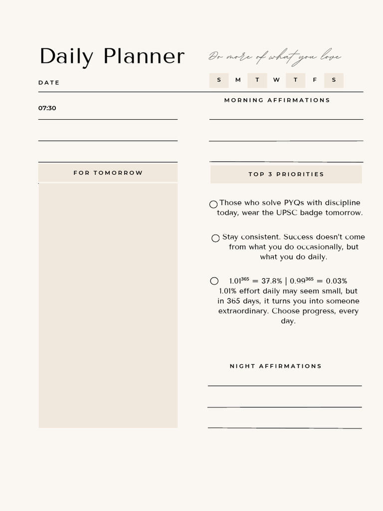 Upsc Daily Planner Format | PDF