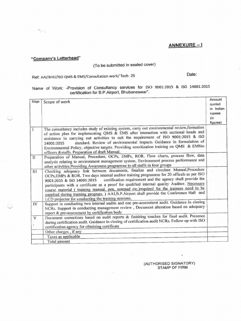 ISO Scope of Work - 0001 | PDF