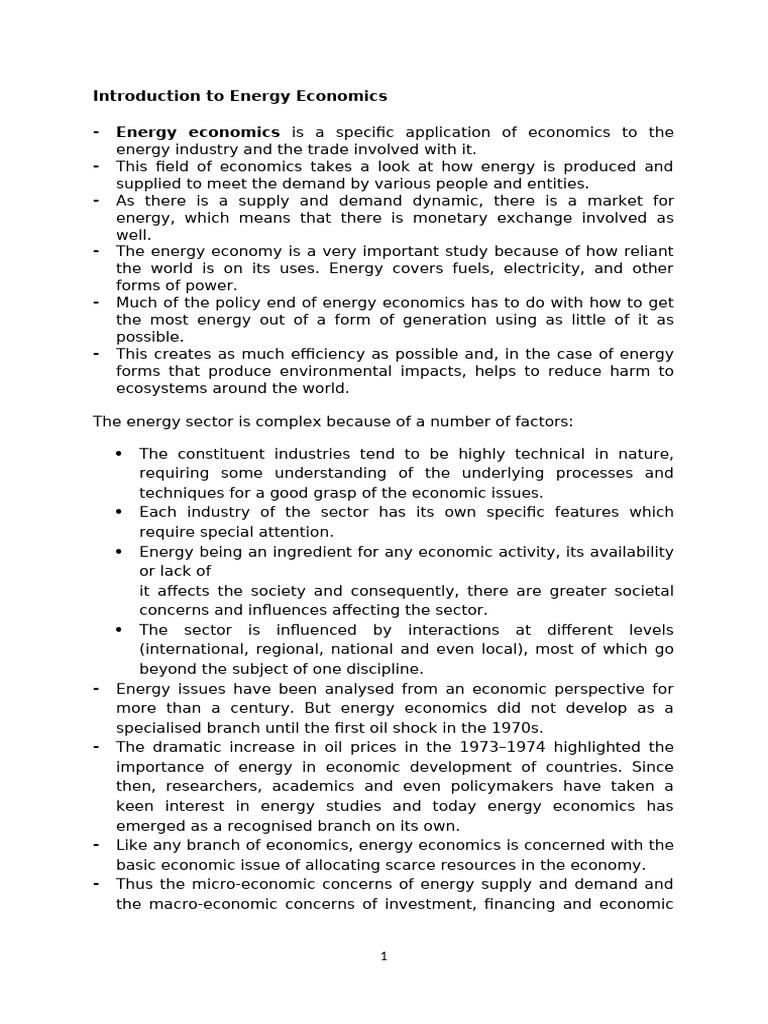 Introduction To Energy Economics | PDF | Economics | Energy Industry