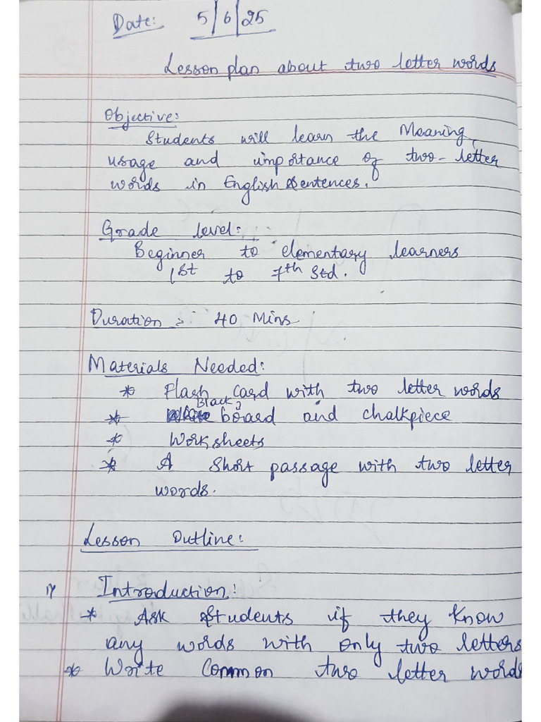 English Lesson Plan Two Letter Words | PDF