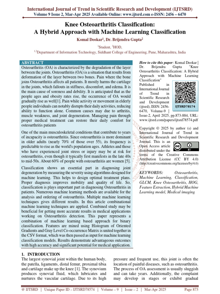 Knee Osteoarthritis Classification A Hybrid Approach With Machine ...
