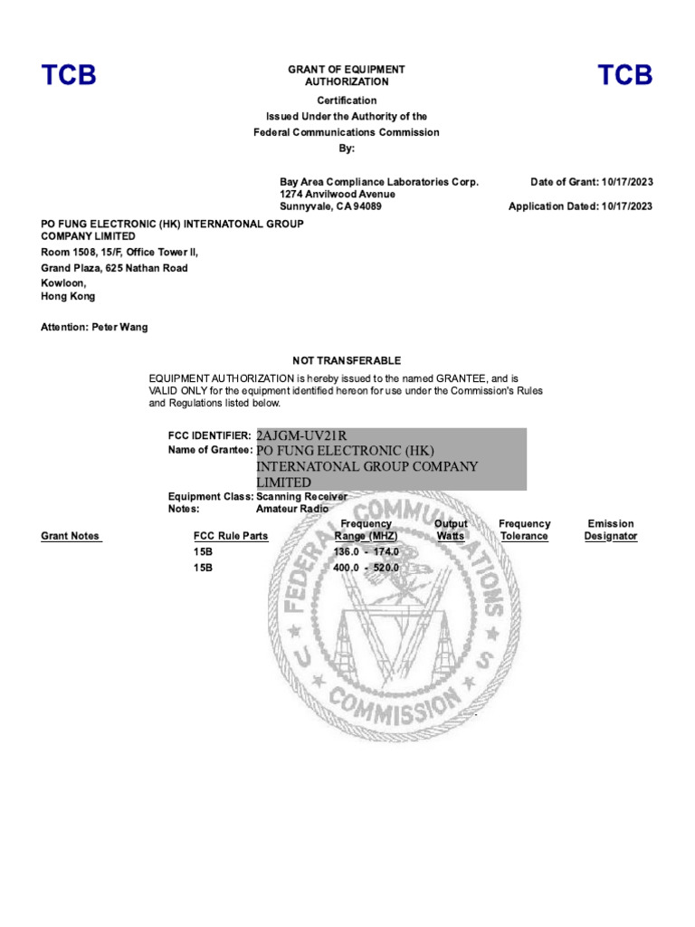 Baofeng UV-21R FCC Certificate 2AJGM-UV21R | PDF