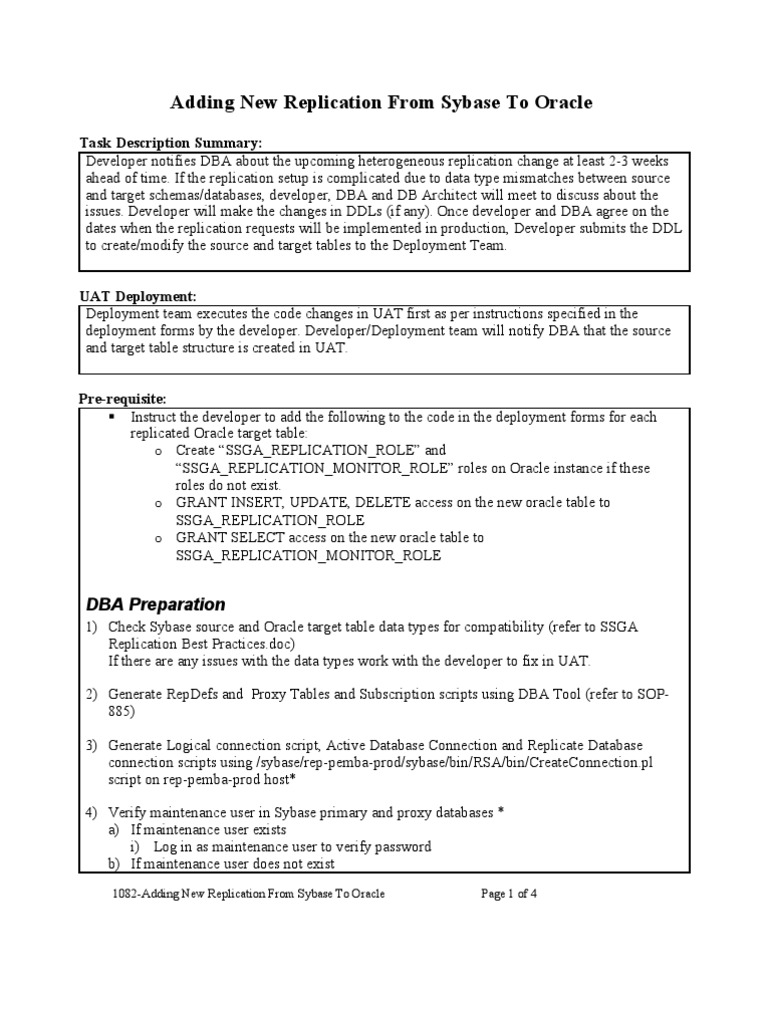 1082-Adding New Replication From Sybase To Oracle | PDF | Oracle Database | Databases