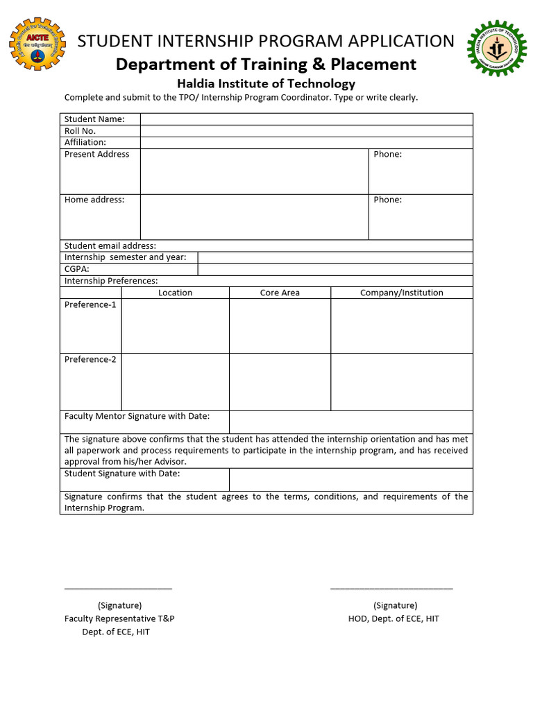 Internship Application Form | PDF