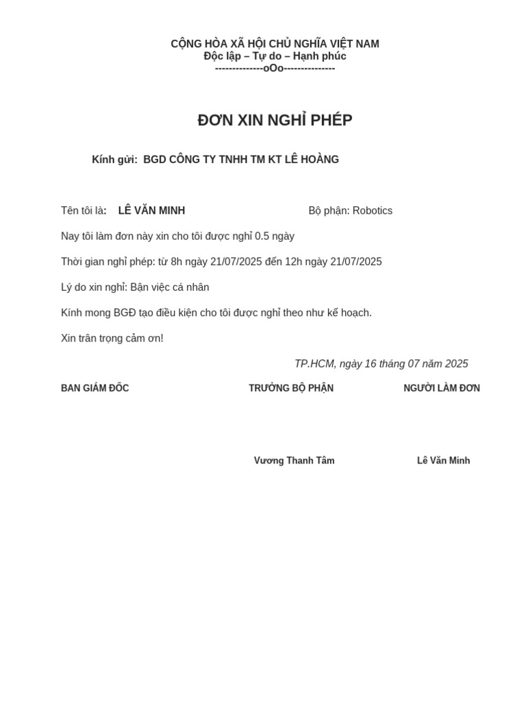 Mau Don Xin Nghi Phep | PDF