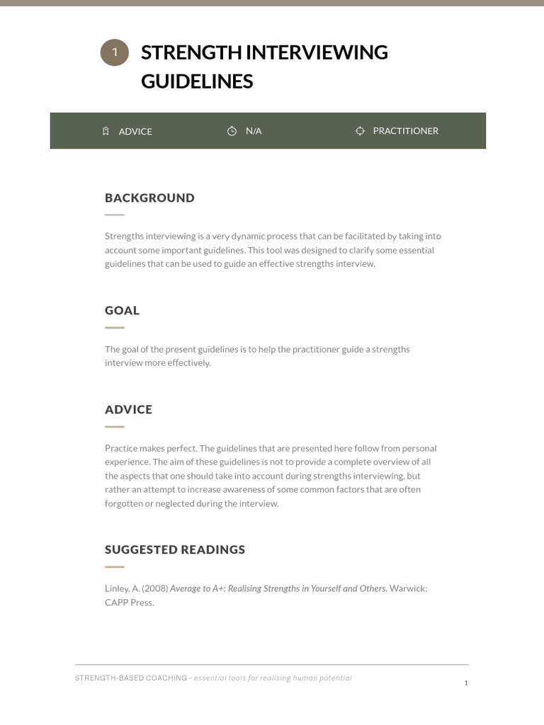 1 - Strength Interviewing Guidelines | PDF | Nonverbal Communication | Creativity