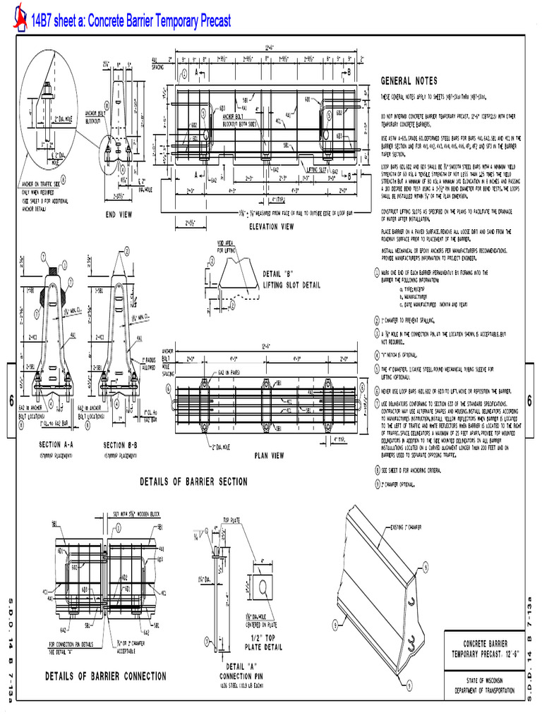 14b7 Concrete Barrier Temporary Precast | PDF | Bridge | Lane