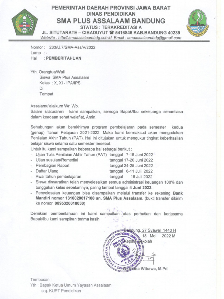 Surat Edaran Pat 2022 | PDF