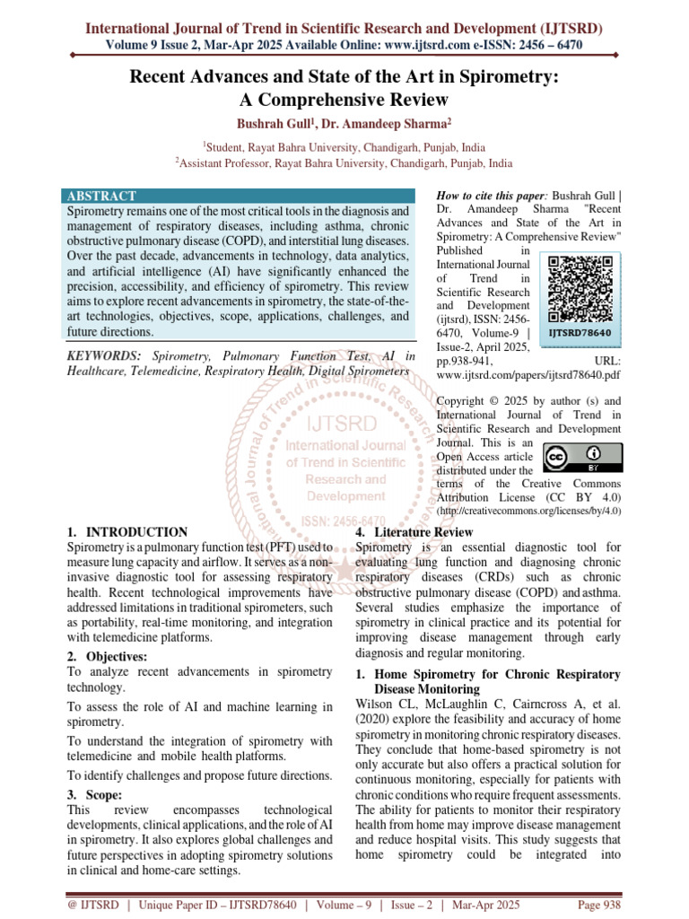 Recent Advances and State of The Art in Spirometry A Comprehensive ...