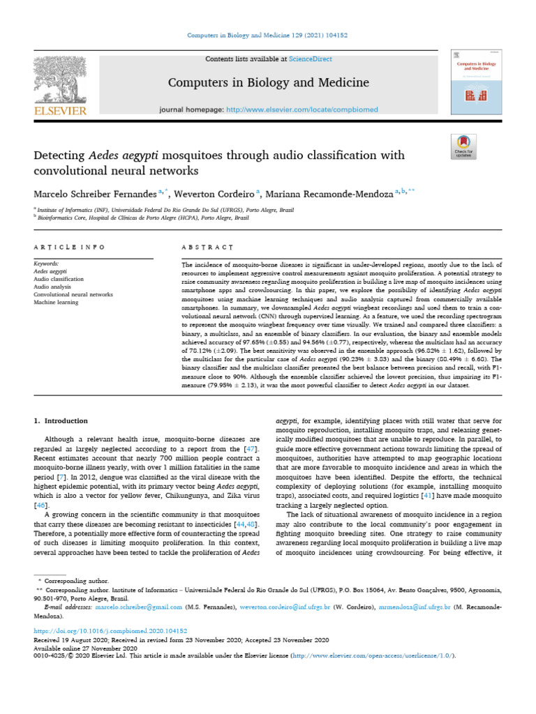 Detecting Aedes Aegypti Mosquitoes Through Audio Classification With Convolutional Neural ...