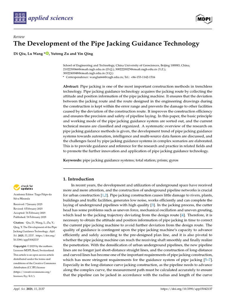 The Development of The Pipe Jacking Guidance Techn | PDF | Optics | Applied And ...