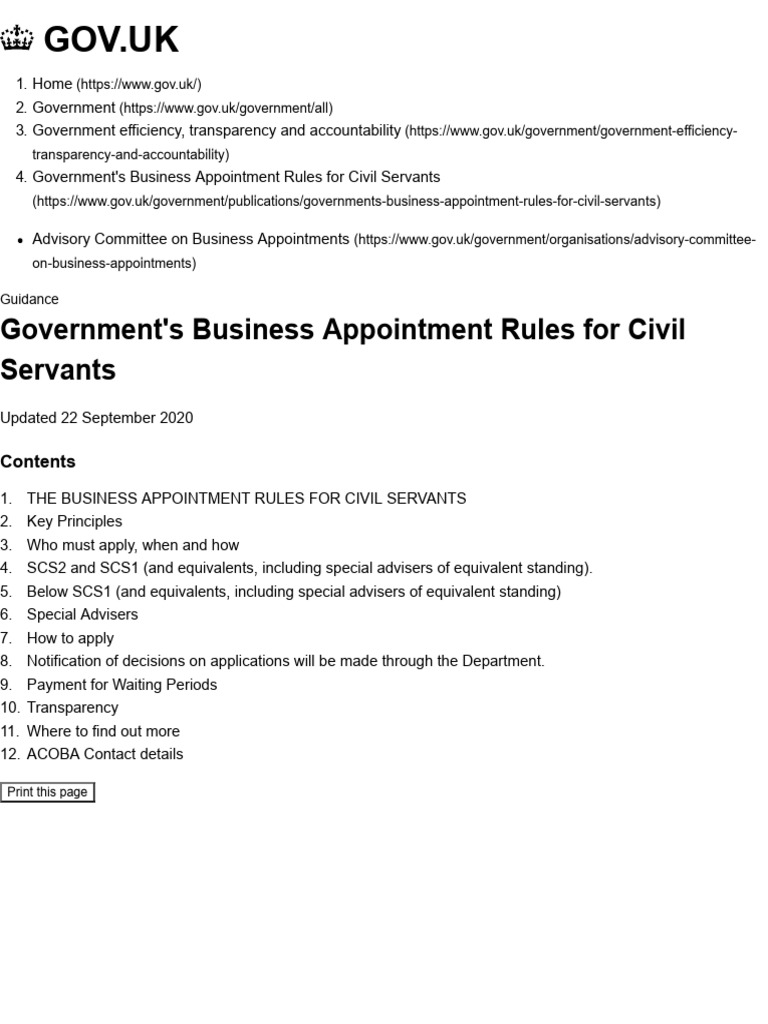 Government's Business Appointment Rules For Civil Servants of 2020 ...