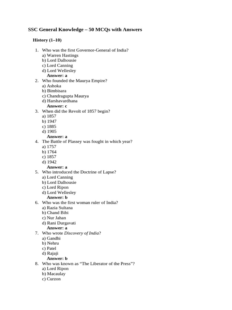 SSC General Knowledge | PDF