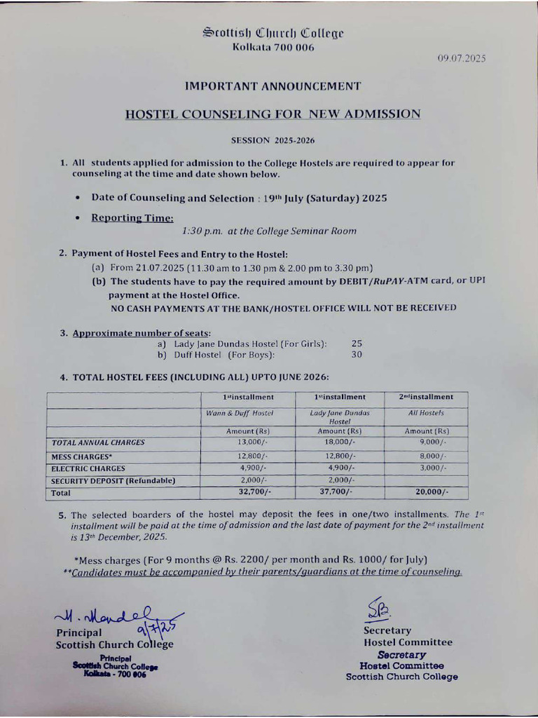 Hostel Counseling Notice 2025 | PDF