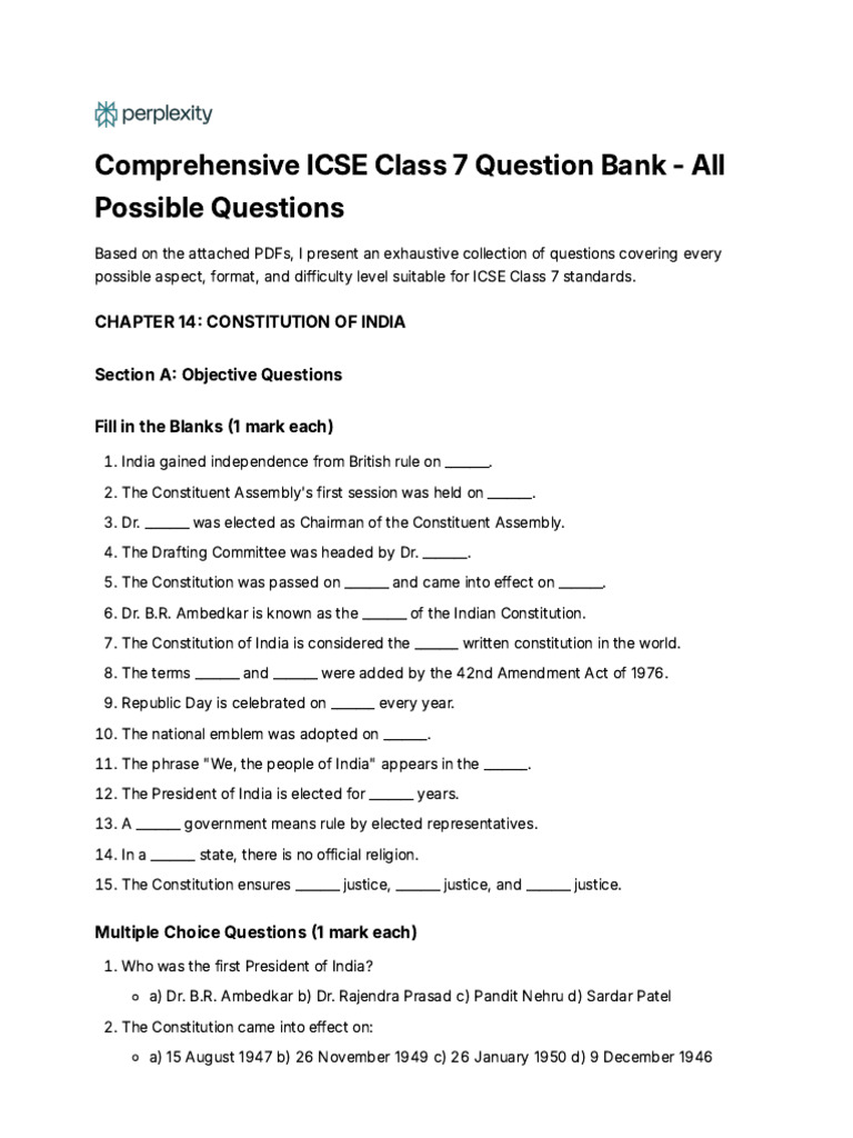 Comprehensive ICSE Class 7 Question Bank - All P | PDF