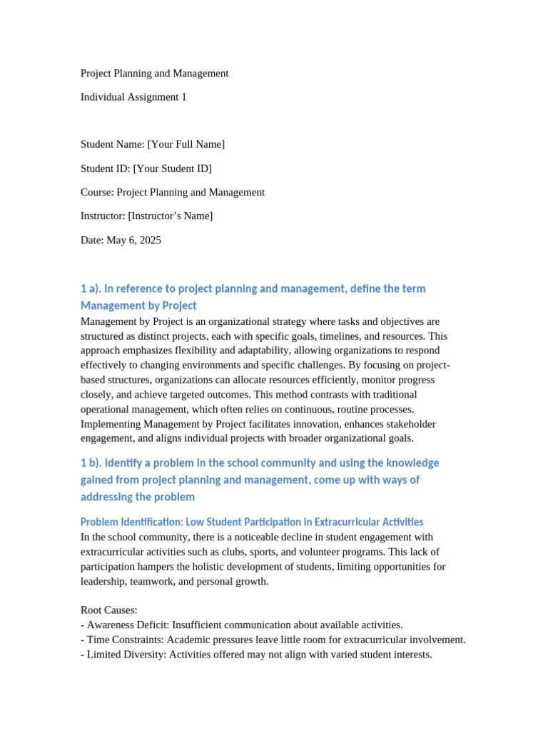 Project Planning and Management Assignment | PDF | Project Management ...