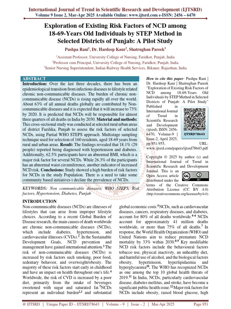 Exploration of Existing Risk Factors of NCD Among 18 69 Years Old ...