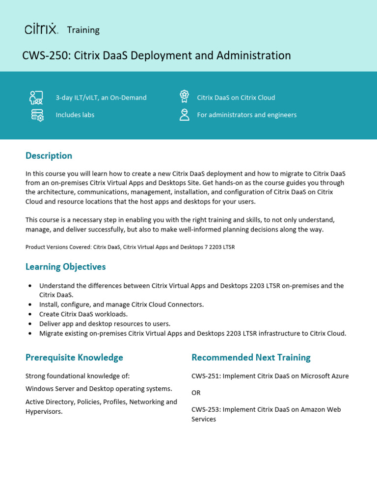 Citrix DaaS Deployment Training Guide | PDF | Citrix Systems | Cloud ...