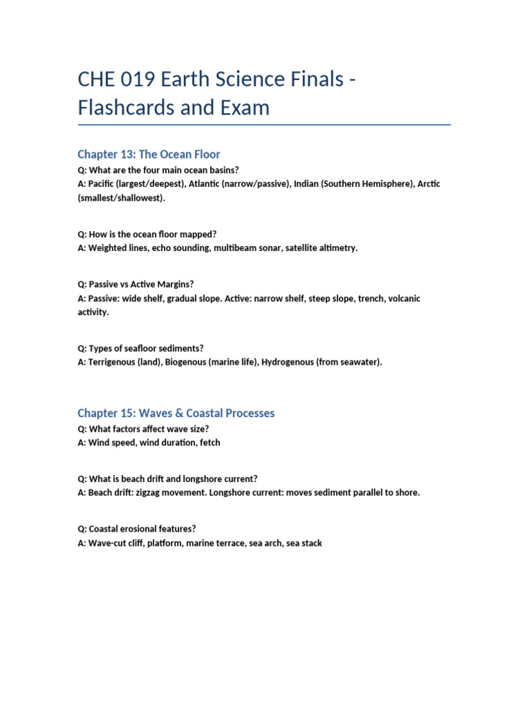 Earth Science Final Exam Review Guide | PDF | Cloud | Atmosphere Of Earth