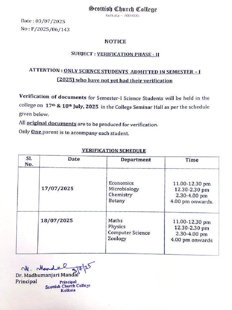 Document Verification 2 Notice Science Students Phase 2 | PDF