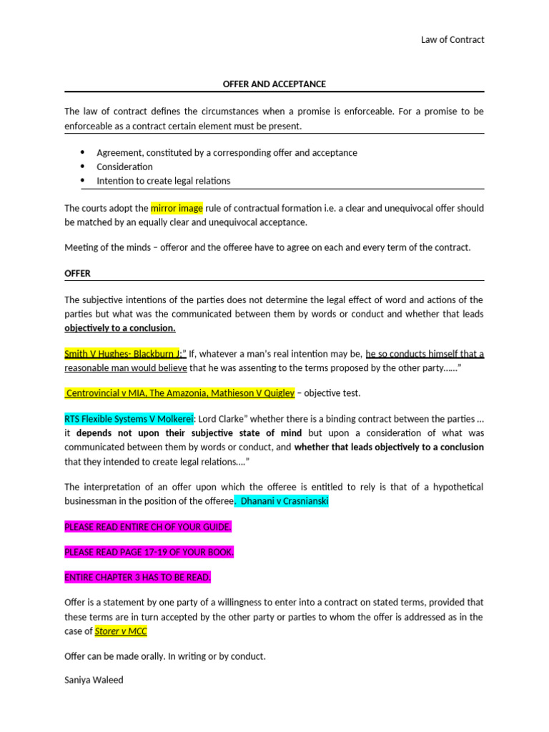 Offer and Acceptance Case List | PDF | Offer And Acceptance | Auction