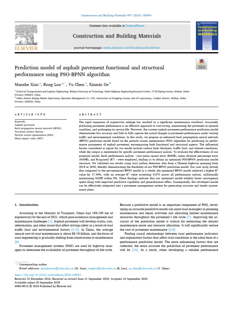 Prediction Model of Asphalt Pavement Functional and Structural ...