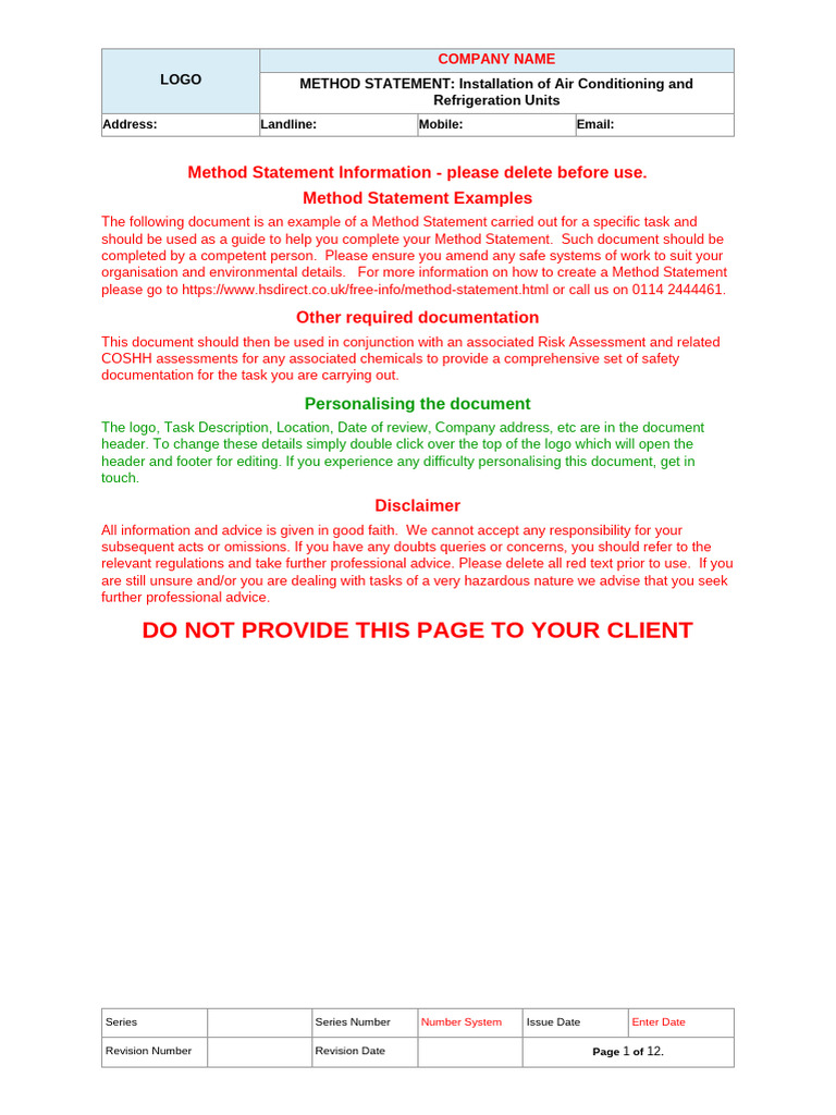 Installation of Air Conditioning and Refrigeration Units Method ...
