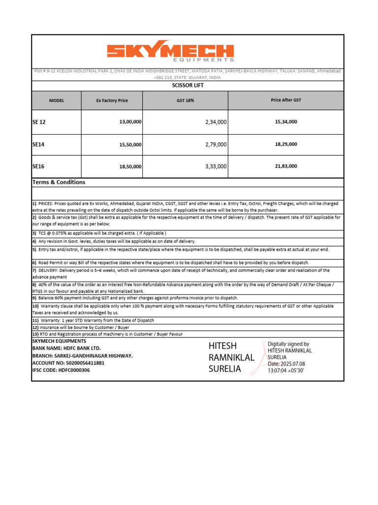 Scissor Lift Pricelist | PDF | Value Added Tax | Taxes