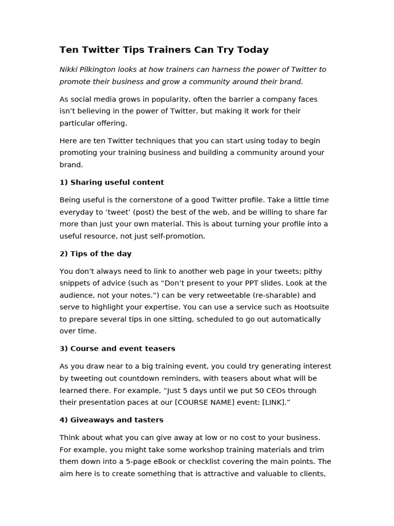 Ten Twitter Tips Trainers Can Try Today | PDF | Hashtag | Websites