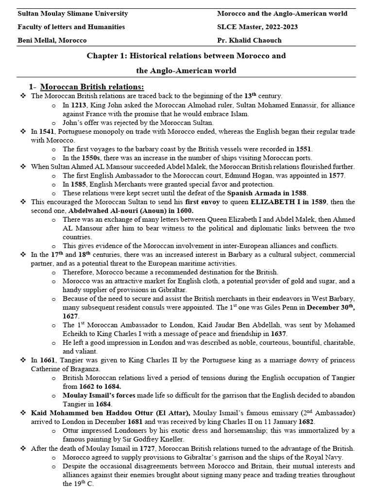 Morocco's Historical Ties with Britain and America | PDF | Morocco