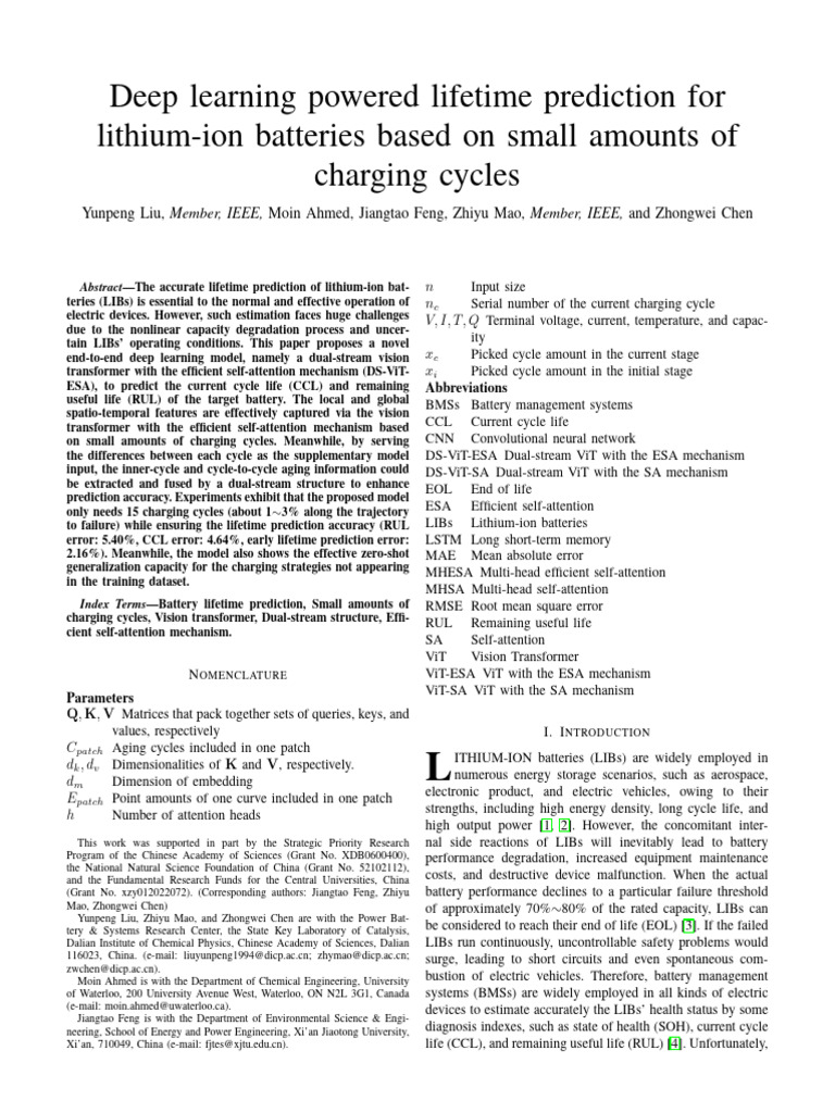 Deep Learning Powered Lifetime Prediction For Lithium-Ion Batteries Based On Small Amounts of ...