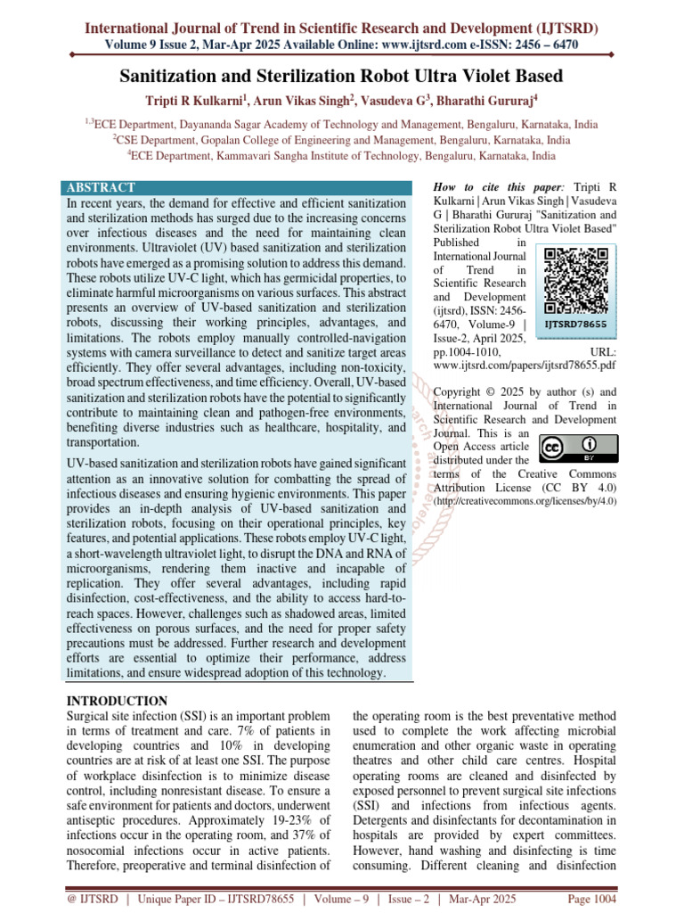 Sanitization and Sterilization Robot Ultra Violet Based | PDF | Ultraviolet | Disinfectant