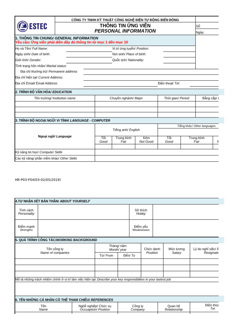 Hr-p03-f04 Interview Form - Phieu Phong Van | PDF