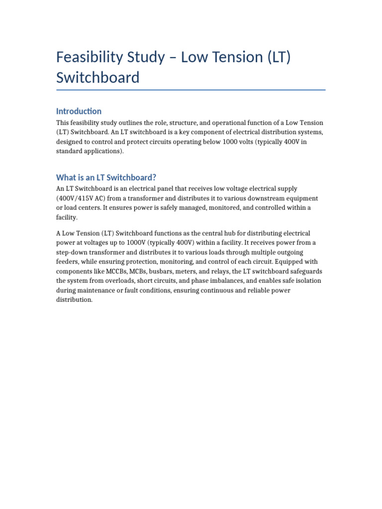 Feasibility Study LT Switchboard Expanded | PDF | Relay | Transformer