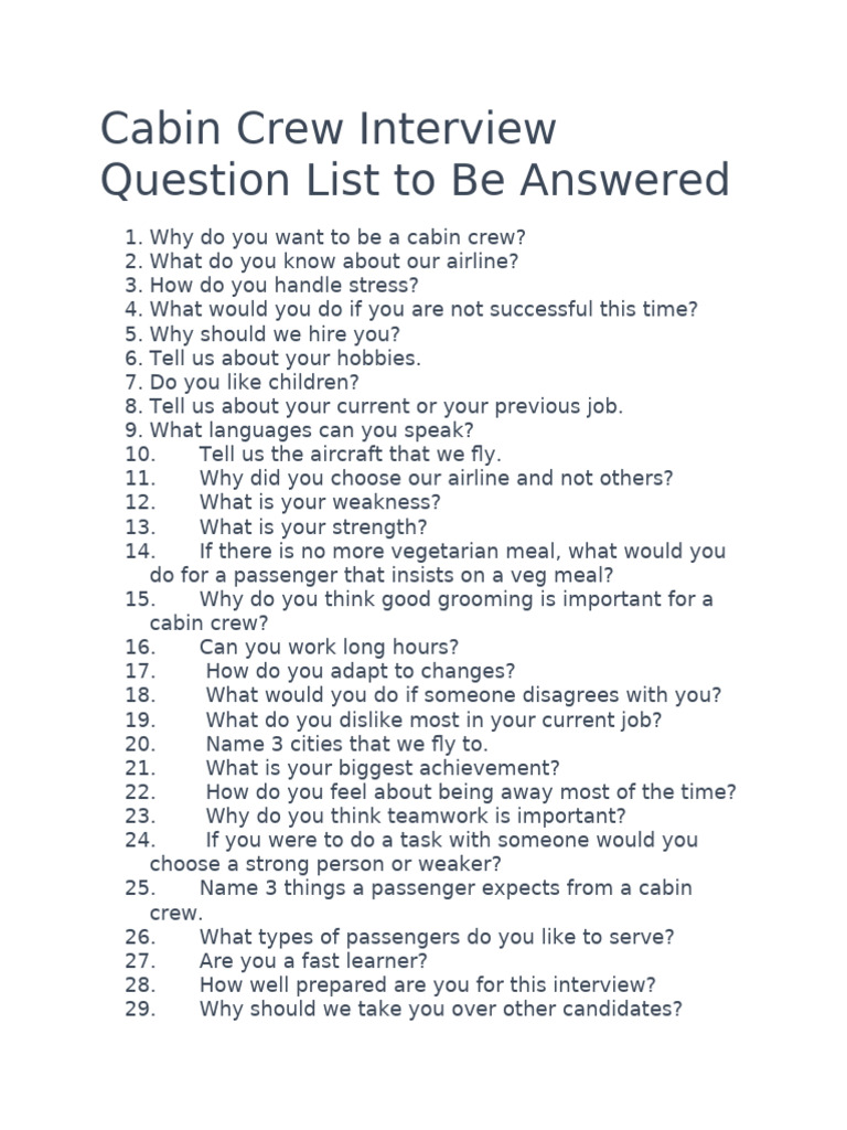 Essential Cabin Crew Interview Questions | PDF | Flight Attendant ...