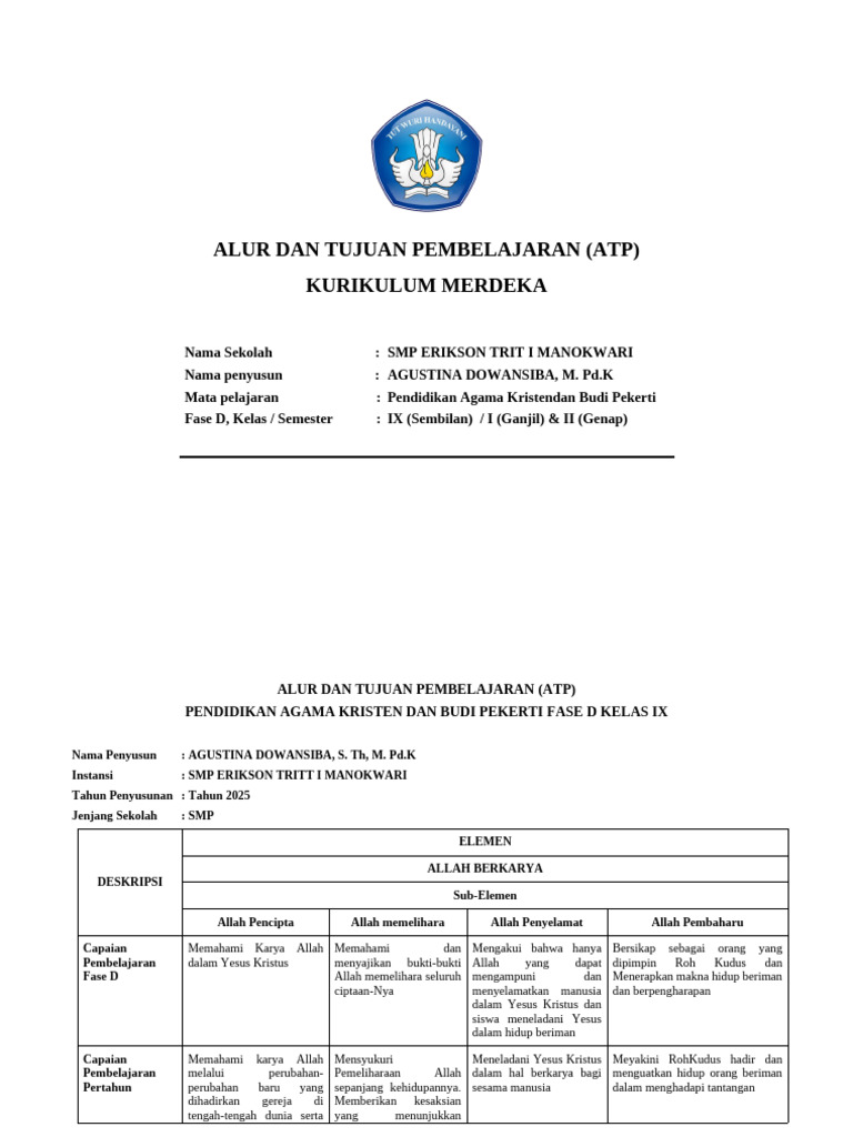 ATP Agama Kristen Kelas 9 Kurikulum Merdeka | PDF