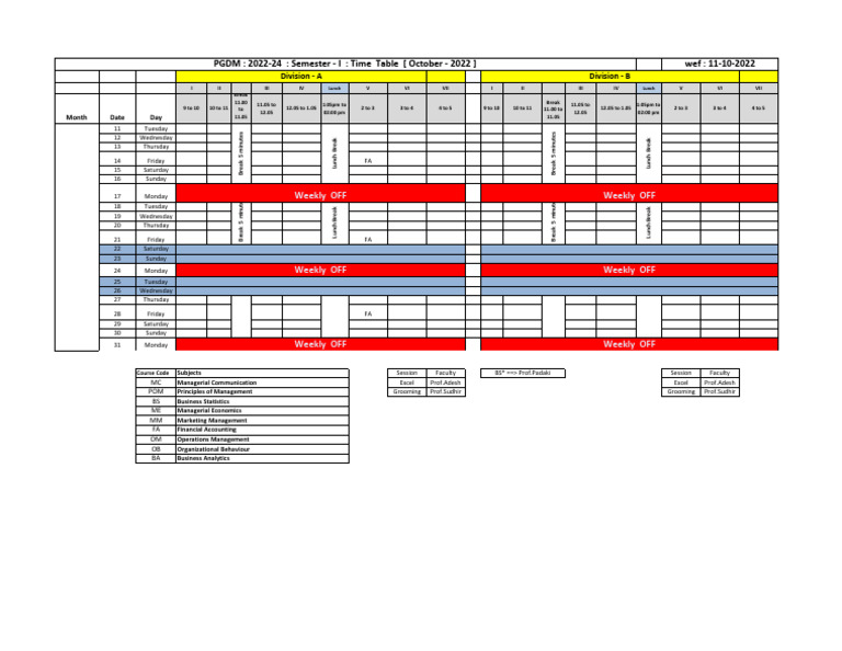 College Time Table Overview | PDF