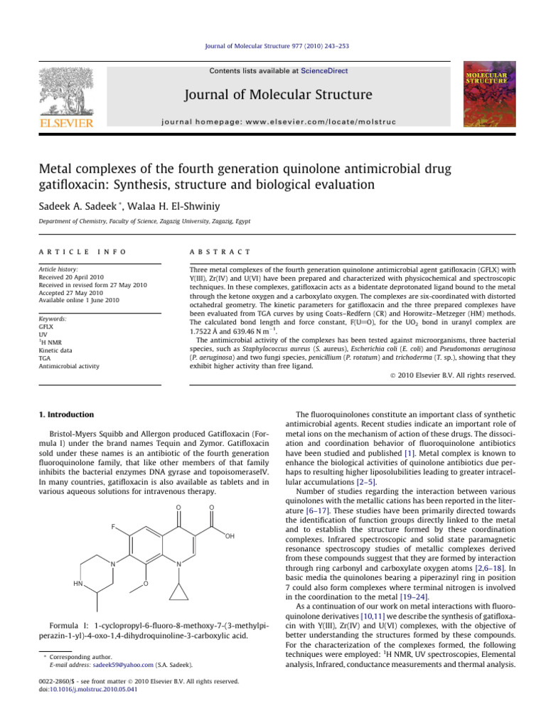 Gatifloxacin Metal Complexes: Synthesis & Evaluation | PDF ...