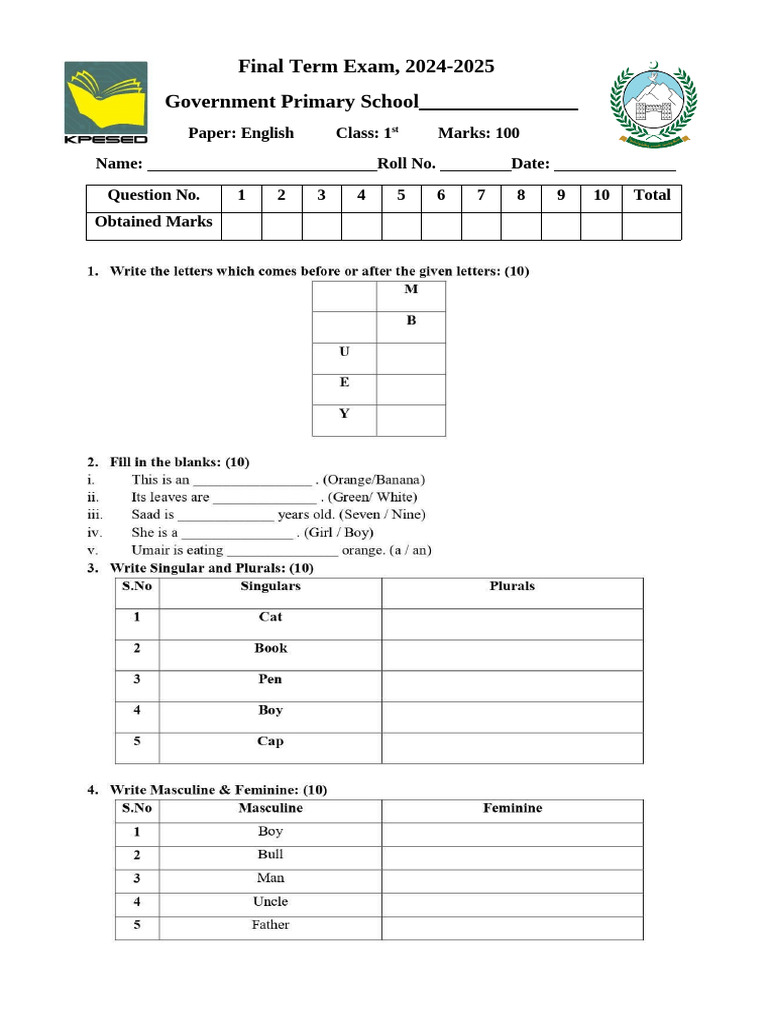 Class 1 Final Exam Schedule 2025 | PDF