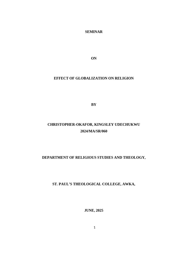 Seminar by Revd. Kingsley Christopher-Okafor 2024 - Ma - SR - 060 | PDF | Globalization ...