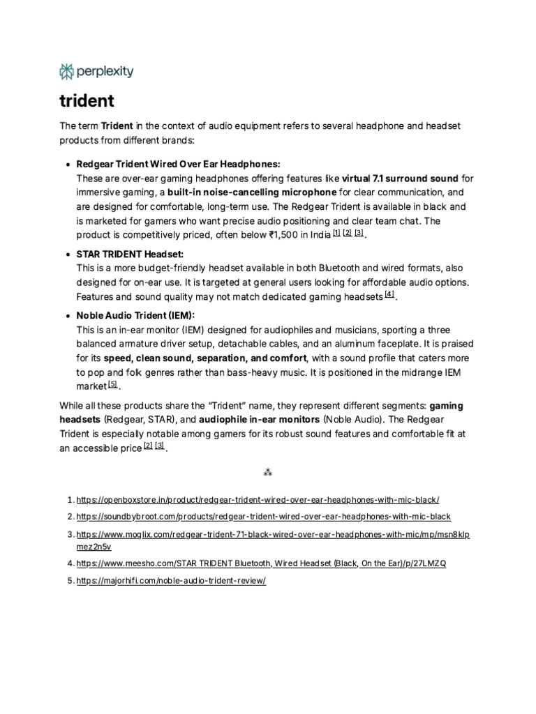 Trident Audio Gear Overview | PDF