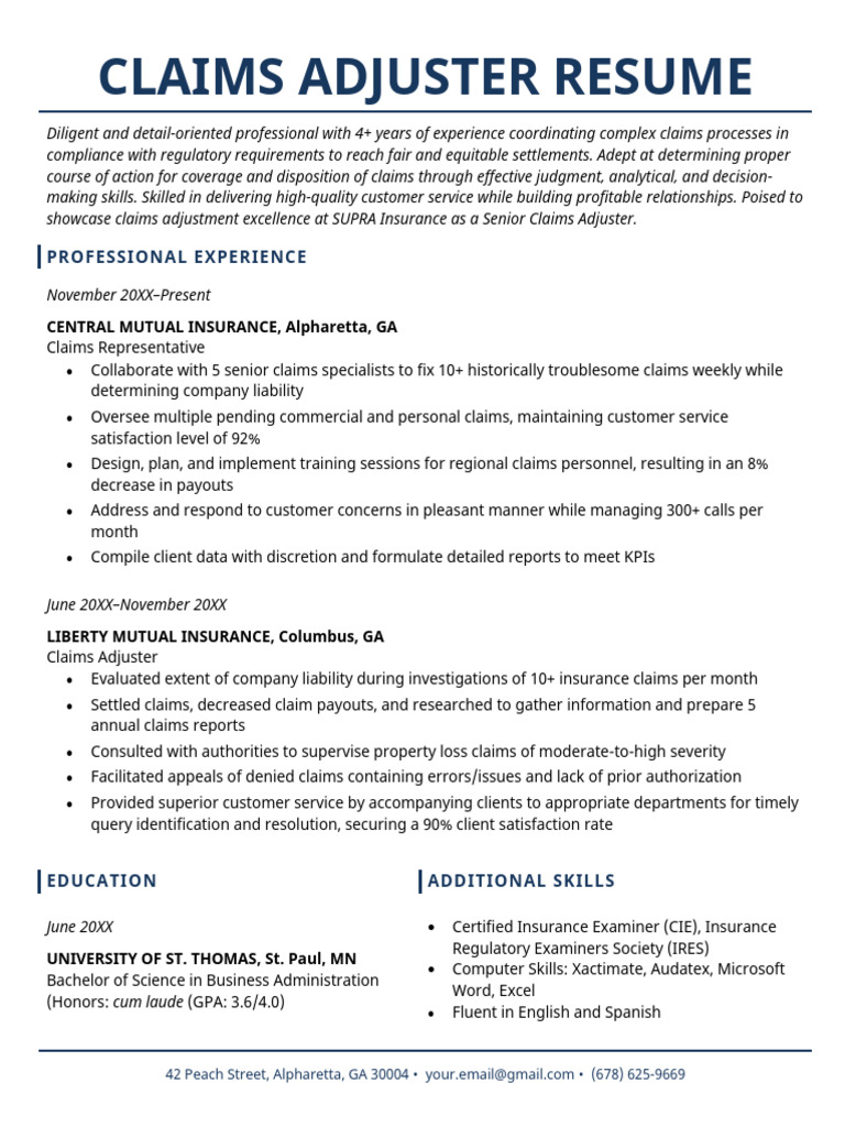 Claims Adjuster Resume Sample Template | PDF | Insurance | Business
