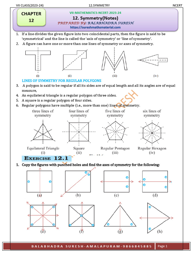 VII CBSE Mathematics 12 - Symmetry Notes WM | PDF | Shape | Classical ...