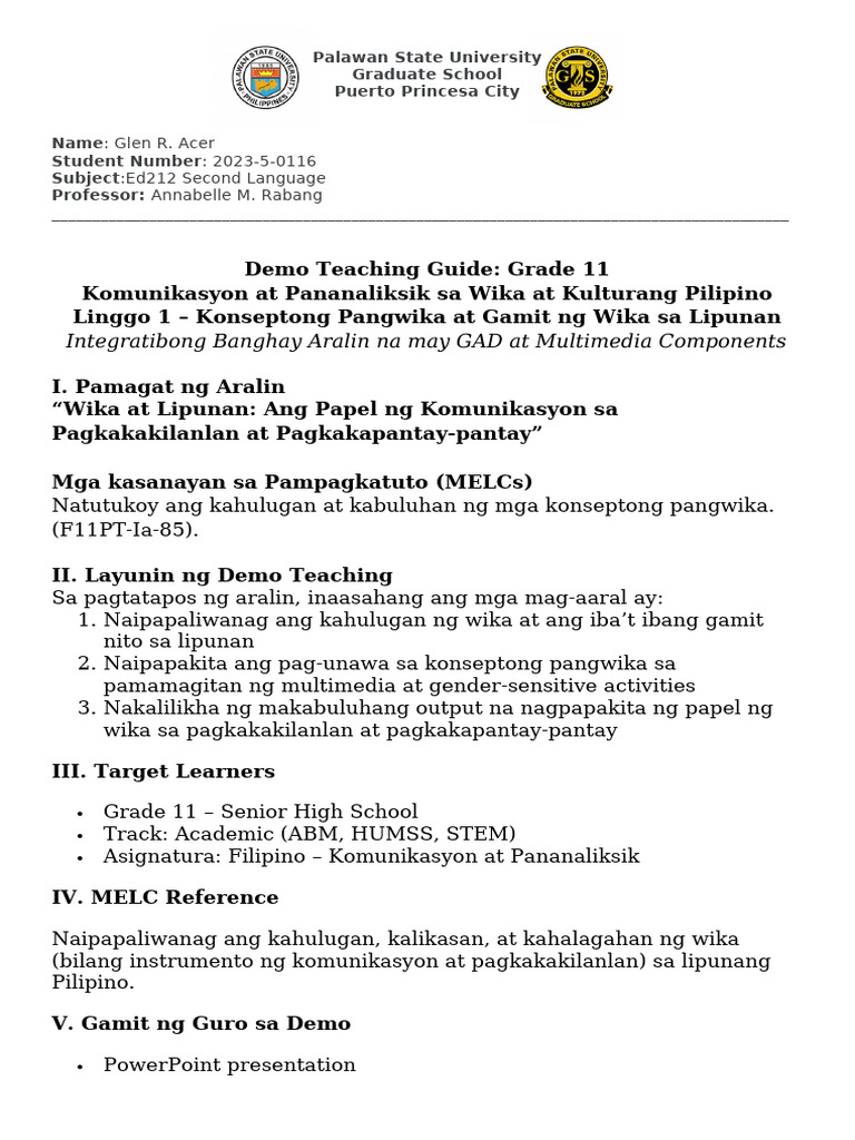 Assignment 1 - Second Language - Fina Output | PDF