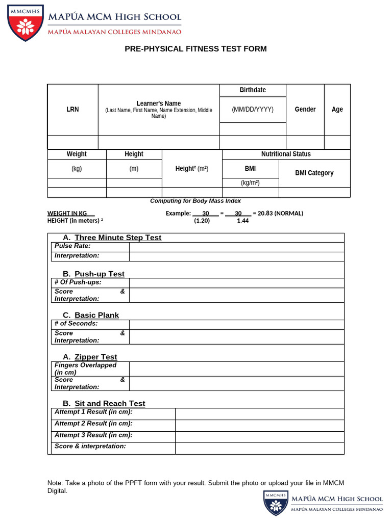 PFT Form 2024.2025 | PDF