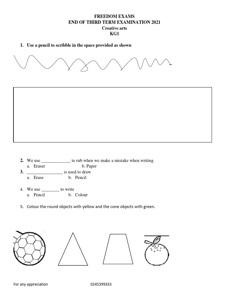 KG1 Creative Arts Exam Paper 2021 | PDF